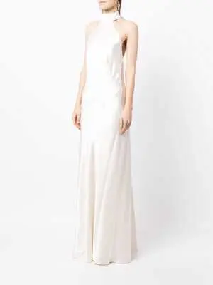 Michelle Mason Backless Halter-neck Gown - White