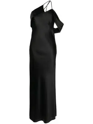 Michelle Mason Bias-cut One-shoulder Gown - Black