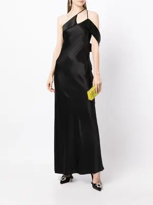 Michelle Mason Bias-cut One-shoulder Gown - Black