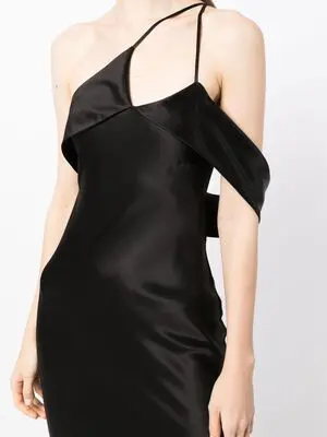 Michelle Mason Bias-cut One-shoulder Gown - Black