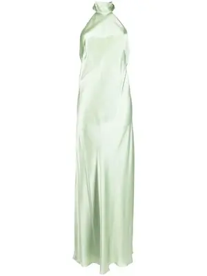 Michelle Mason Backless Halter-neck Tie Gown - Green