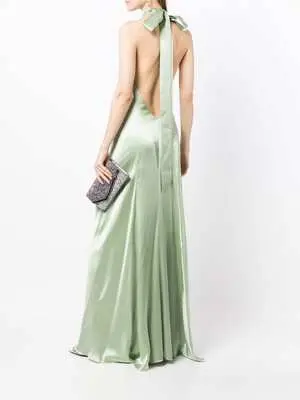 Michelle Mason Backless Halter-neck Tie Gown - Green