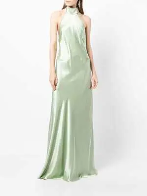 Michelle Mason Backless Halter-neck Tie Gown - Green