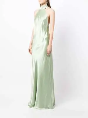 Michelle Mason Backless Halter-neck Tie Gown - Green