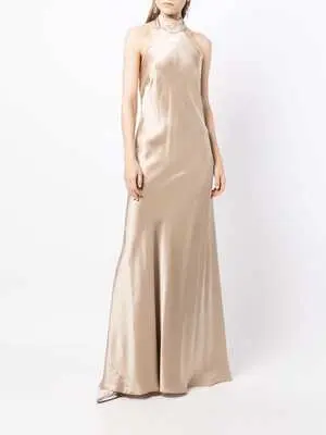 Michelle Mason Backless Halter-neck Gown - Gold