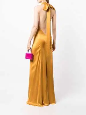 Michelle Mason Backless Halter-neck Gown - Gold