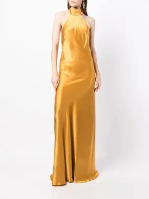 Michelle Mason Backless Halter-neck Gown - Gold