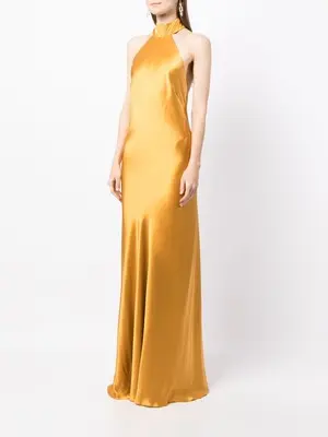 Michelle Mason Backless Halter-neck Gown - Gold