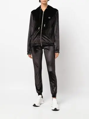 Philipp Plein Logo-patch Velvet-cotton Trousers - Black
