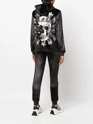 Philipp Plein Logo-patch Velvet-cotton Trousers - Black