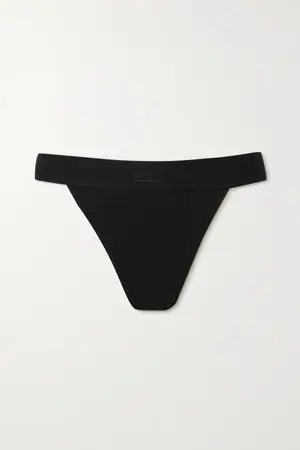 SKIMS Cotton Collection Ribbed Cotton-blend Jersey Thong - Black