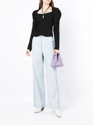 FRAME Gathered Keyhole Tie-neck Top