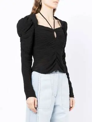 FRAME Gathered Keyhole Tie-neck Top