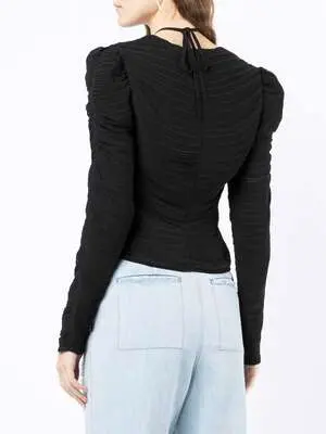 FRAME Gathered Keyhole Tie-neck Top