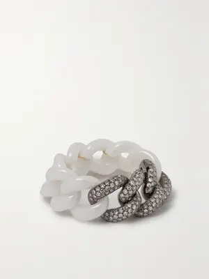 Shay Ceramic, 18-karat Blackened And Diamond Link Ring - White