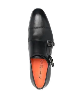 Santoni Double-buckle Leather Monk Shoes - Black
