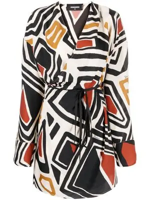 Dsquared2 Geometric Print Wrap Dress - White