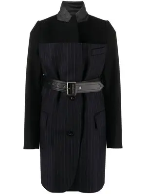 Sacai Belted Pinstriped Wool Blazer