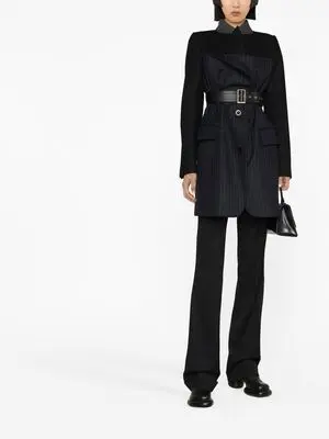 Sacai Belted Pinstriped Wool Blazer