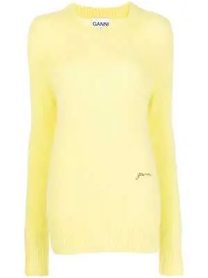 GANNI Logo-embroidered Crew-neck Sweater - Yellow