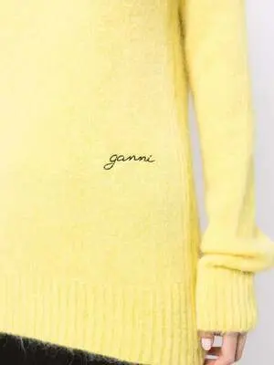 GANNI Logo-embroidered Crew-neck Sweater - Yellow