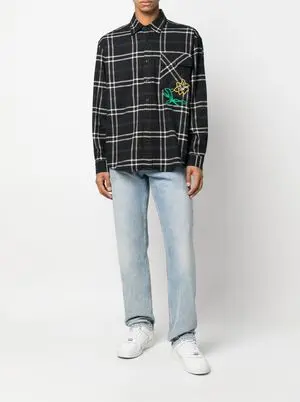 PRESIDENT’S Embroidered-floral Check Shirt