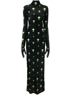 Vetements Graphic Print High Neck Long Sleeve Maxi Dress