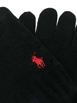 Polo Ralph Lauren Logo-embroidered Wool Gloves - Black