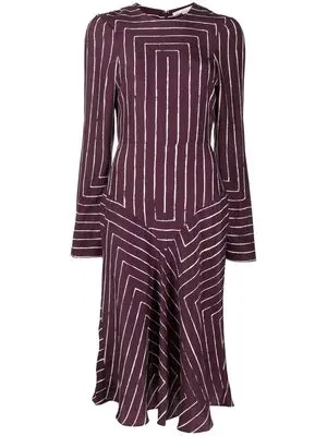 Stella McCartney Striped Silk Midi Dress - Red
