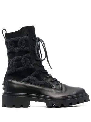 TOD'S Shearling Logo Combat Boots