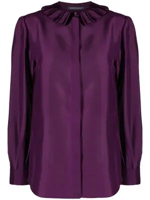 Alberta Ferretti Ruffle-collar Silk Shirt - Purple