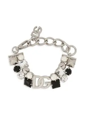 Dolce & Gabbana Dg Logo Crystal Embellished Bracelet - Silver