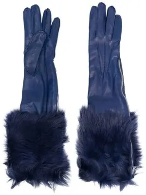 Alberta Ferretti Shearling Trimmed Leather Gloves - Blue