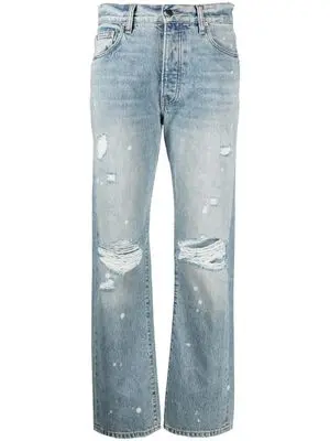 Amiri Paint-splatter Ripped Detail Straight Jeans - Blue