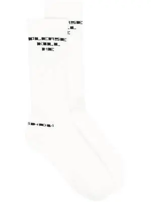 Rick Owens Graphic Print Knee-high Socks - White