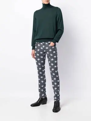 Dolce & Gabbana Slim-cut Monogram-print Jeans - Blue