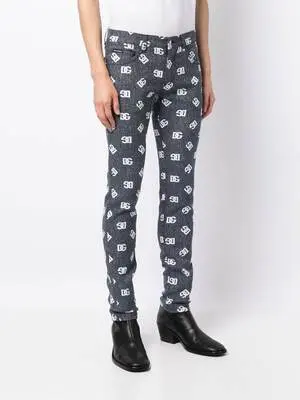 Dolce & Gabbana Slim-cut Monogram-print Jeans - Blue