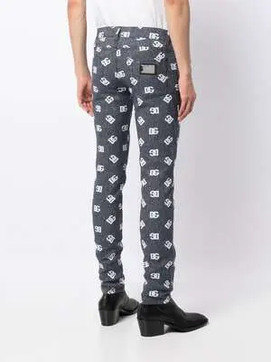 Dolce & Gabbana Slim-cut Monogram-print Jeans - Blue