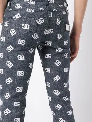 Dolce & Gabbana Slim-cut Monogram-print Jeans - Blue