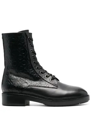 Calvin Klein Debossed Monogram Calf Leather Combat Boots