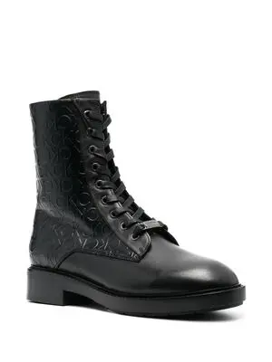 Calvin Klein Debossed Monogram Calf Leather Combat Boots