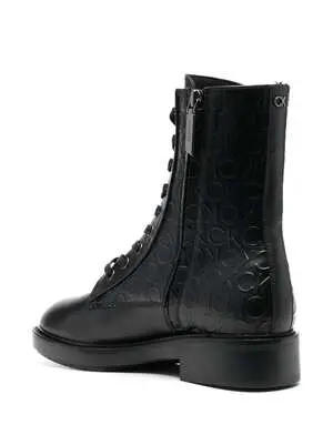 Calvin Klein Debossed Monogram Calf Leather Combat Boots