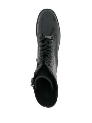Calvin Klein Debossed Monogram Calf Leather Combat Boots