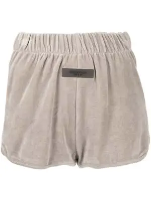 Fear Of God Logo-patch Velour Shorts - Grey