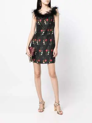 Rixo Floral-print Feather-trim Dress