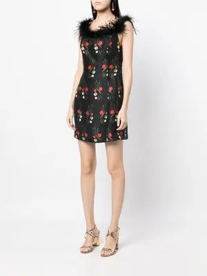 Rixo Floral-print Feather-trim Dress