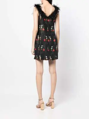 Rixo Floral-print Feather-trim Dress