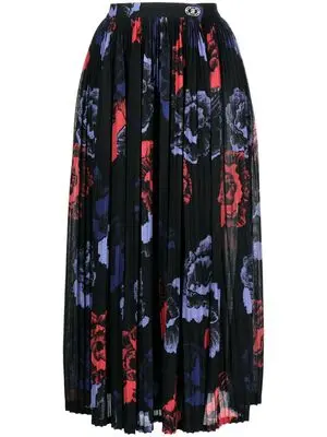 FERRAGAMO Pleated Floral Print Midi Skirt
