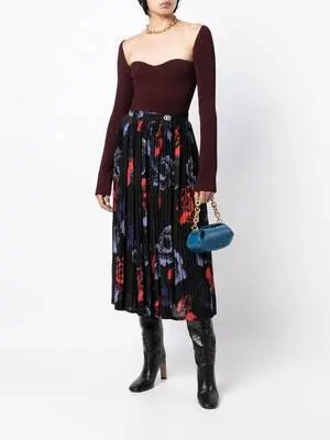FERRAGAMO Pleated Floral Print Midi Skirt
