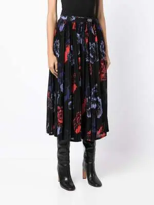 FERRAGAMO Pleated Floral Print Midi Skirt